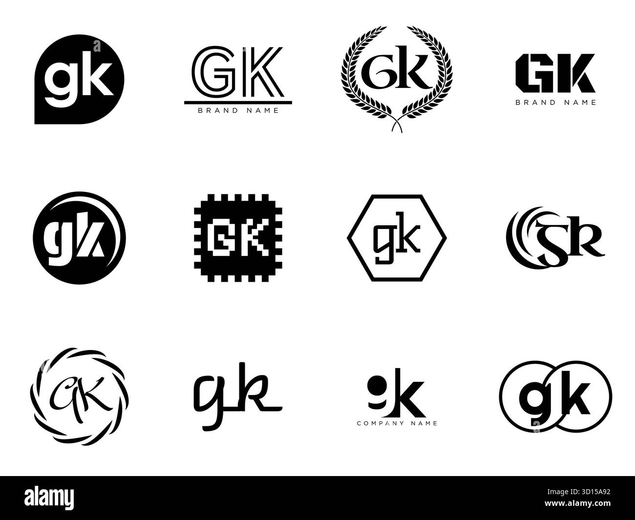 GK logo company template. Letter g and k logotype. Set different ...