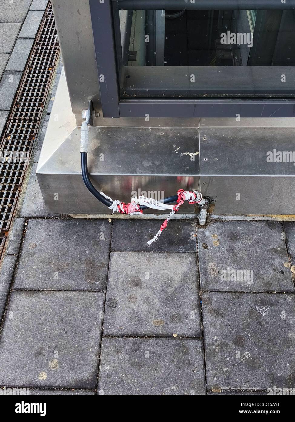 Close-up of metal structures at a train station connected to grounding ...