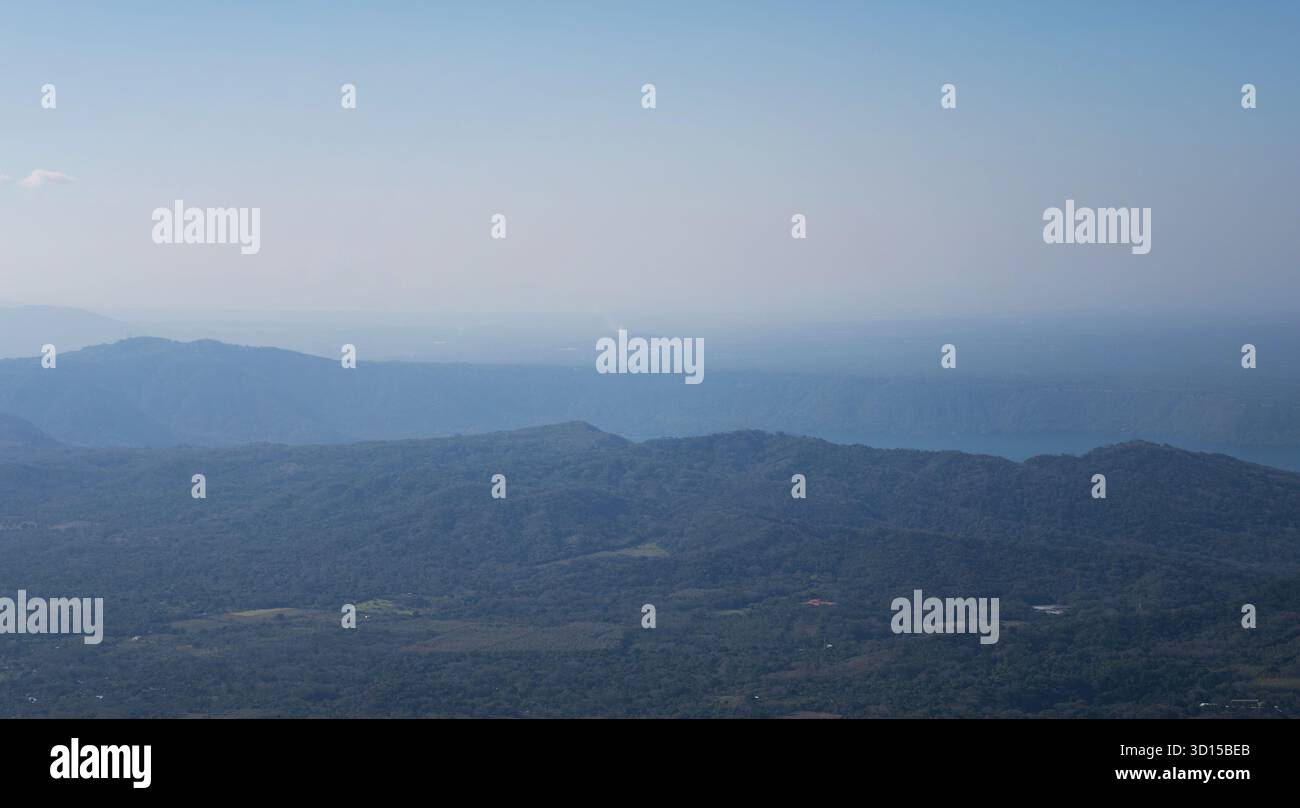 Mountain hills with big lagoon landscape aerial drone view Stock Photo ...