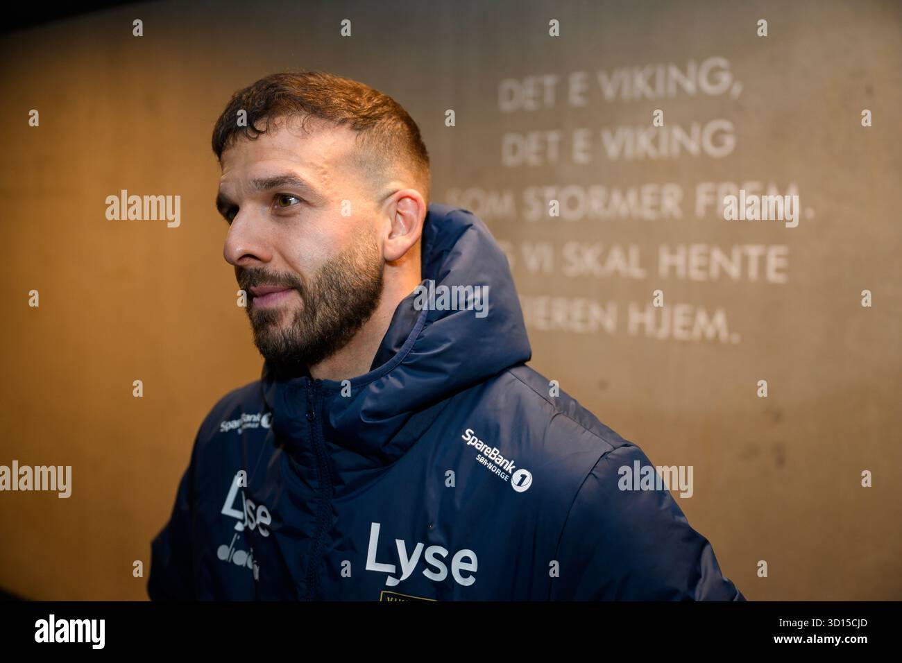 Stavanger 20251025. Vikings Zlato Tripic in the mixed zone after the ...