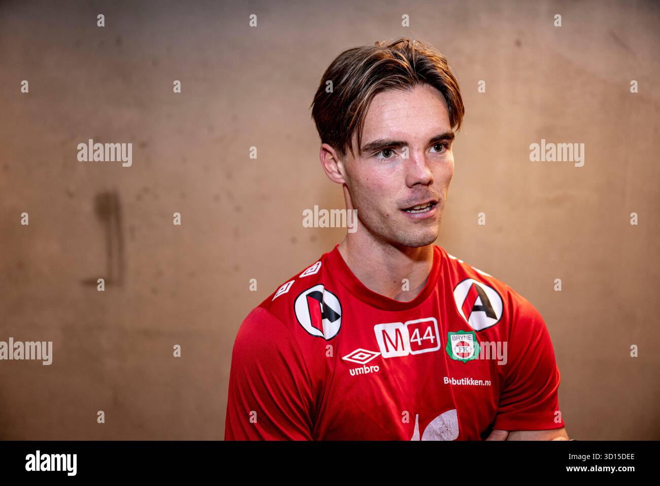 Stavanger 20251025. Bryne's Lars Erik Sødal in the mixed zone after the ...