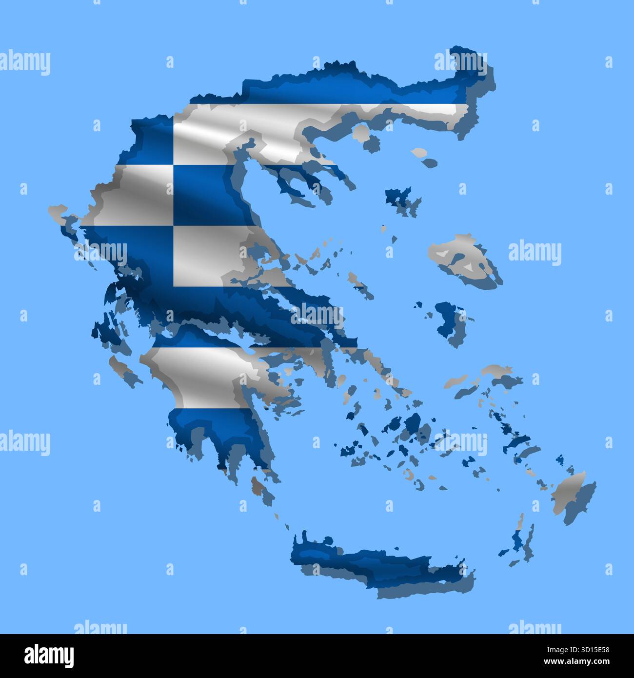 Waving vector abstract flag of Greece in map shape with shadow Stock ...