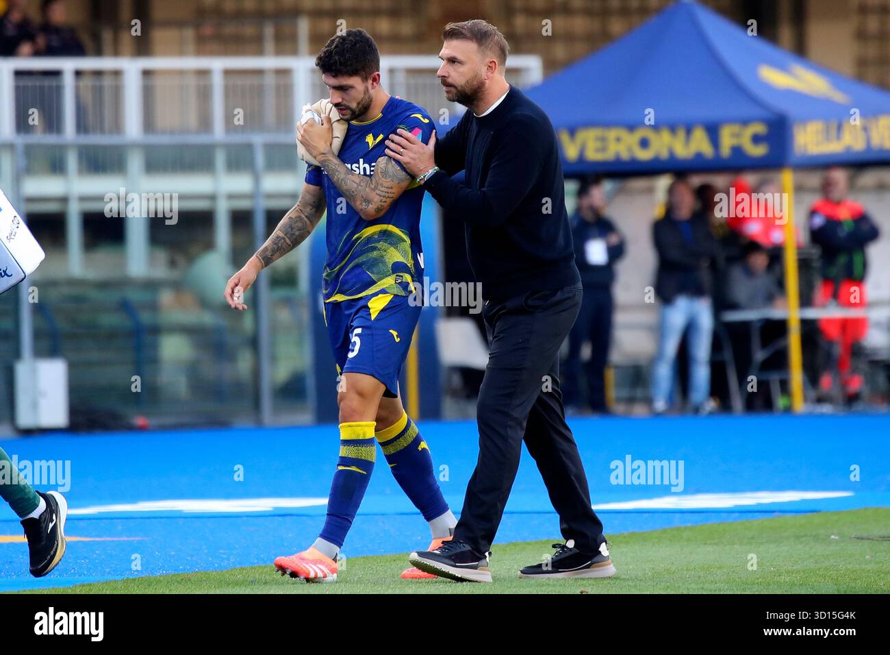 Verona’s Unai Nunez injured during the Serie A soccer match between Hellas Verona and Cagliari ...