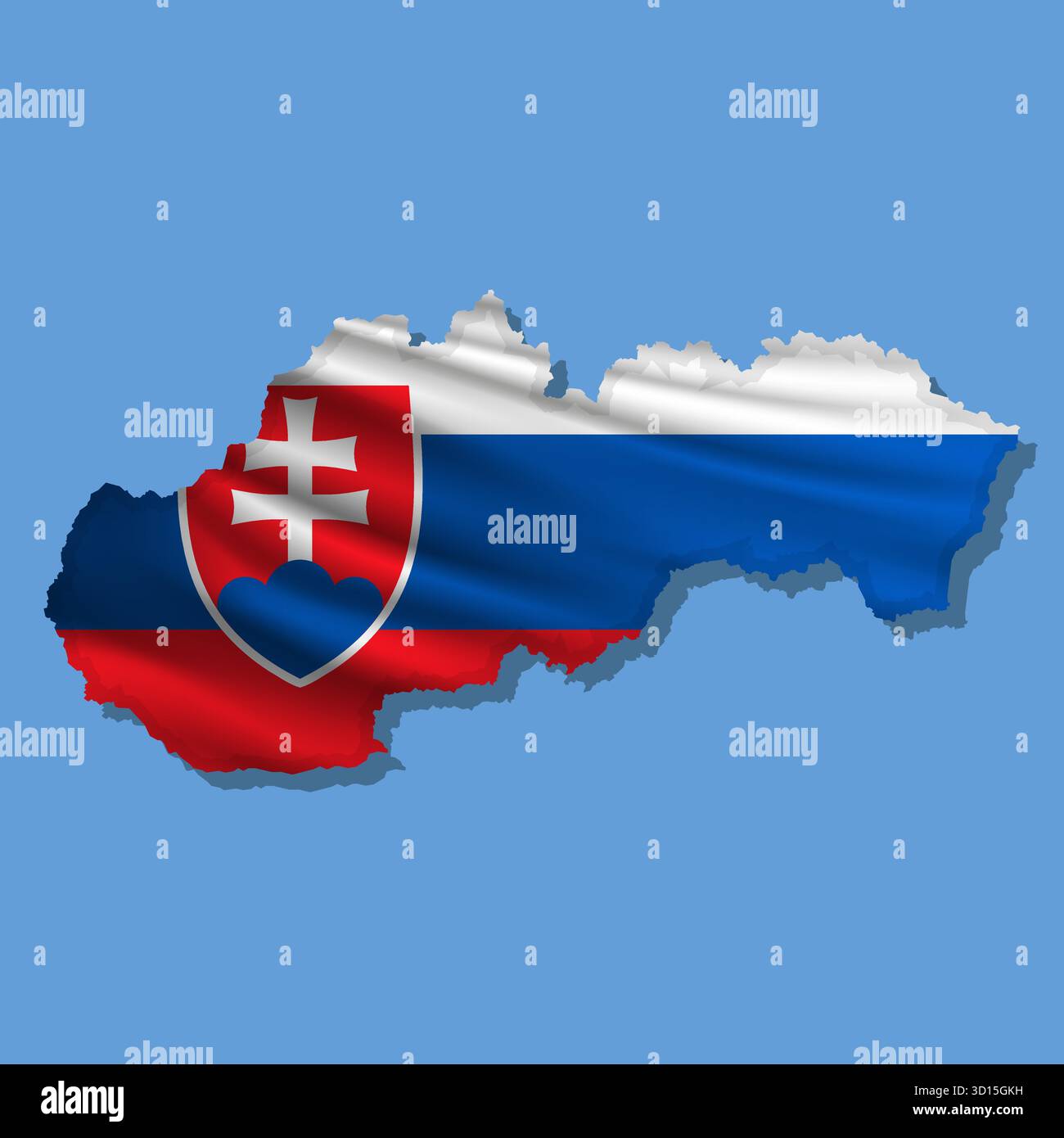 Waving vector abstract flag of Slovakia in map shape with shadow Stock ...