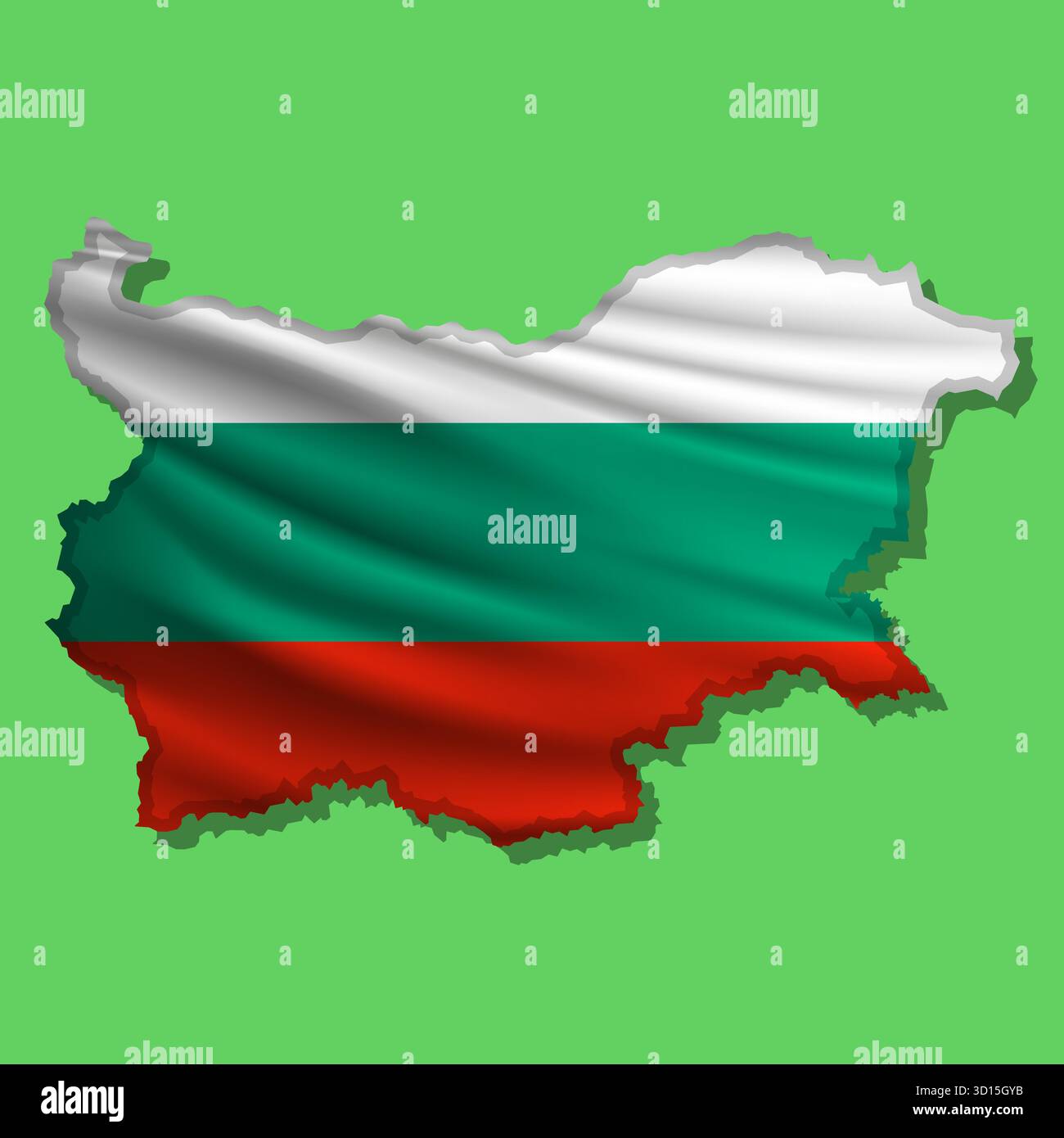 Waving vector abstract flag of Bulgaria in map shape with shadow Stock ...