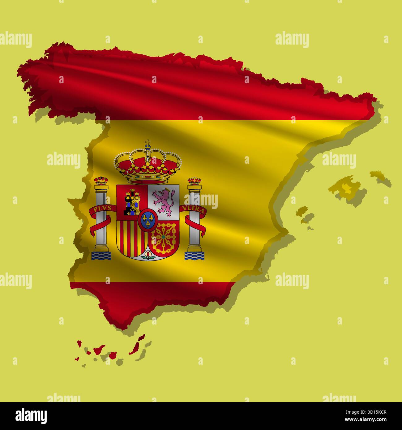 Waving vector abstract flag of Spain in map shape with shadow Stock ...