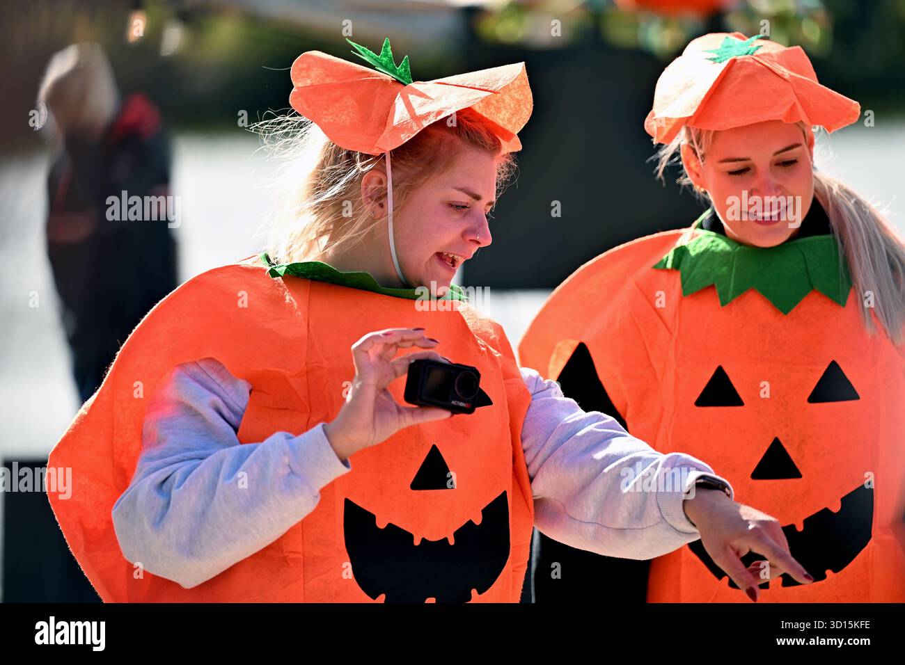 The 'Pompoenregatta' boat race in scooped out giant pumpkins, in ...