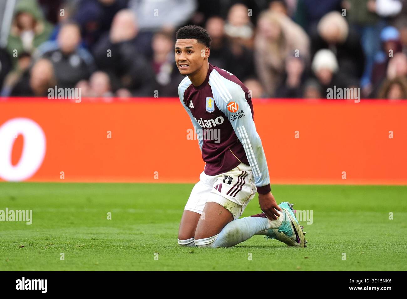 Aston Villa's Ollie Watkins reacts after his shot is saved by ...