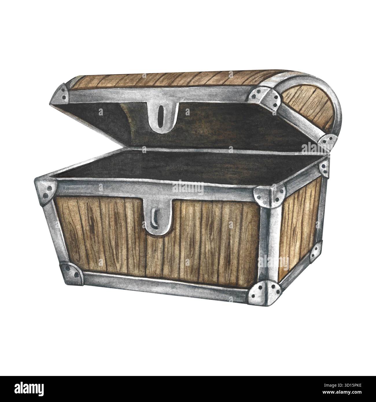 An empty open chest. Hand-drawn watercolor illustrations. Color image ...