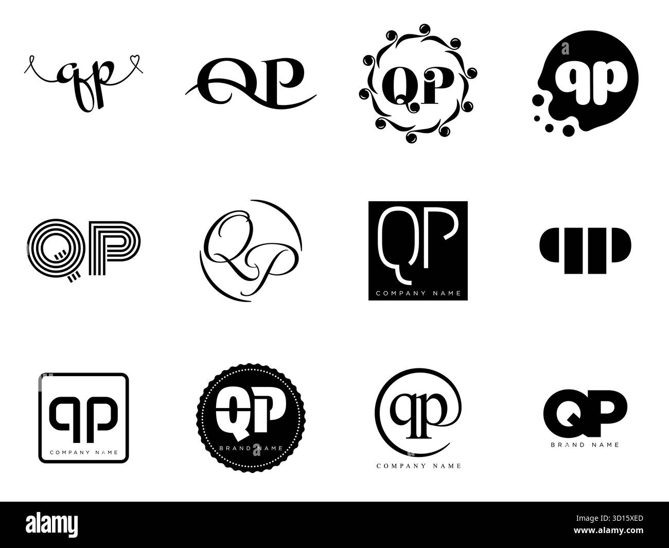 QP logo company template. Letter q and p logotype. Set different ...