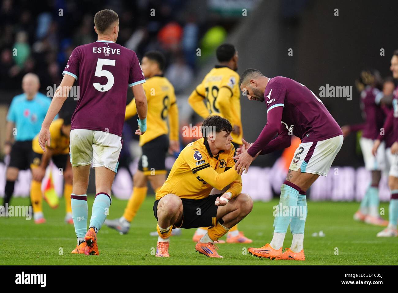 Wolverhampton Wanderers' Jorgen Strand Larsen and Burnley's Kyle Walker ...