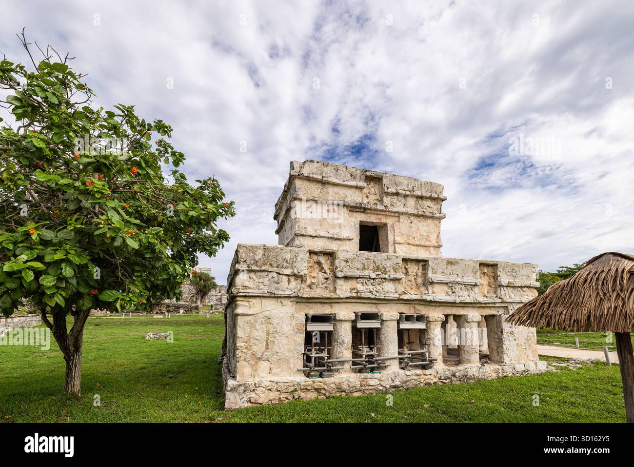 Front view of the Temple of the Descending God at Tulum, Mexico ...