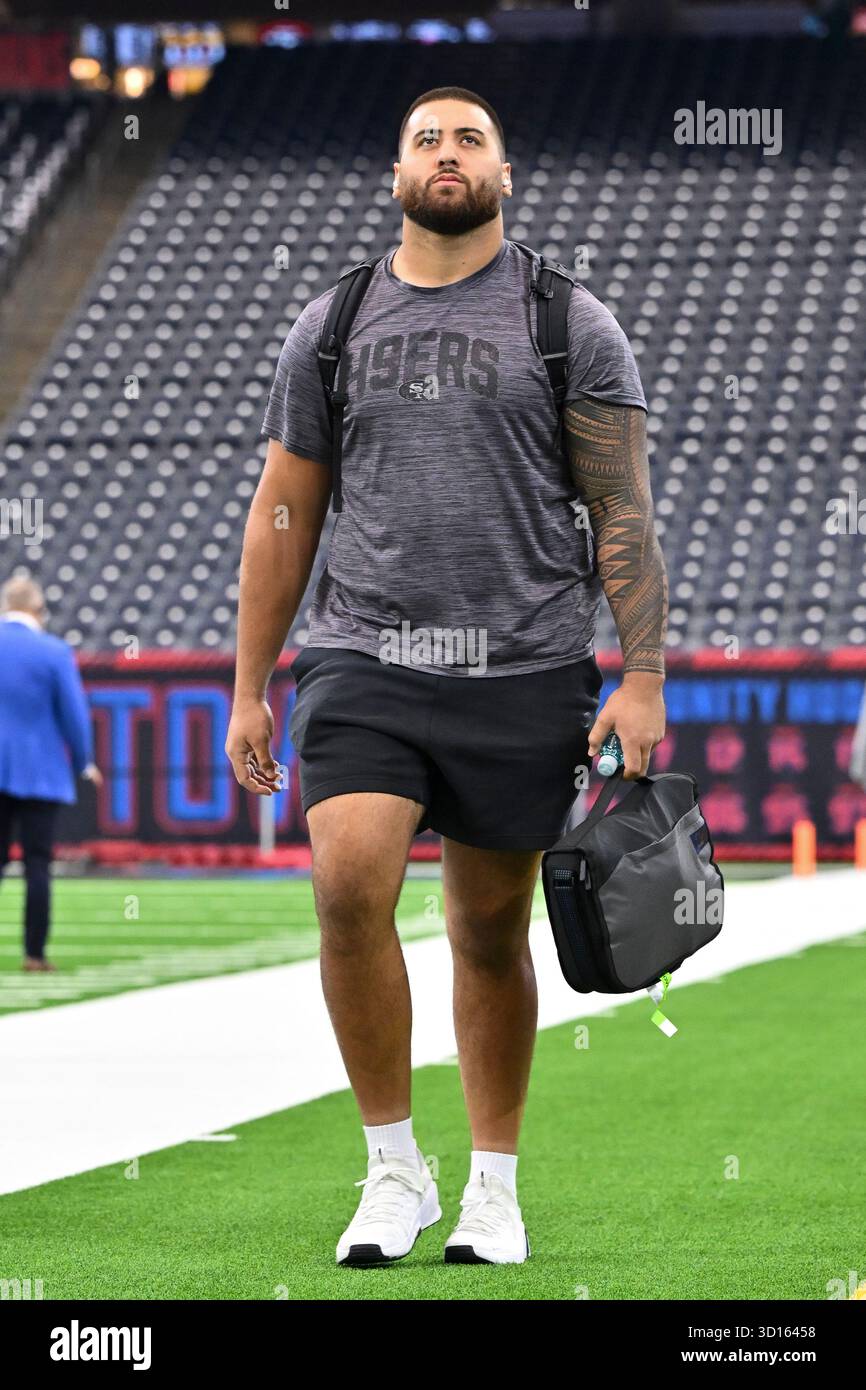 San Francisco 49ers guard Dominick Puni arrives prior to the game ...