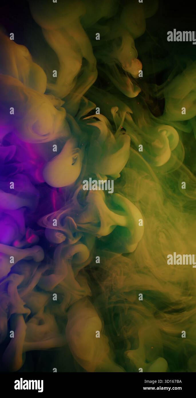 Ink steam. Underwater mist. Blur blue purple pink color liquid splash ...
