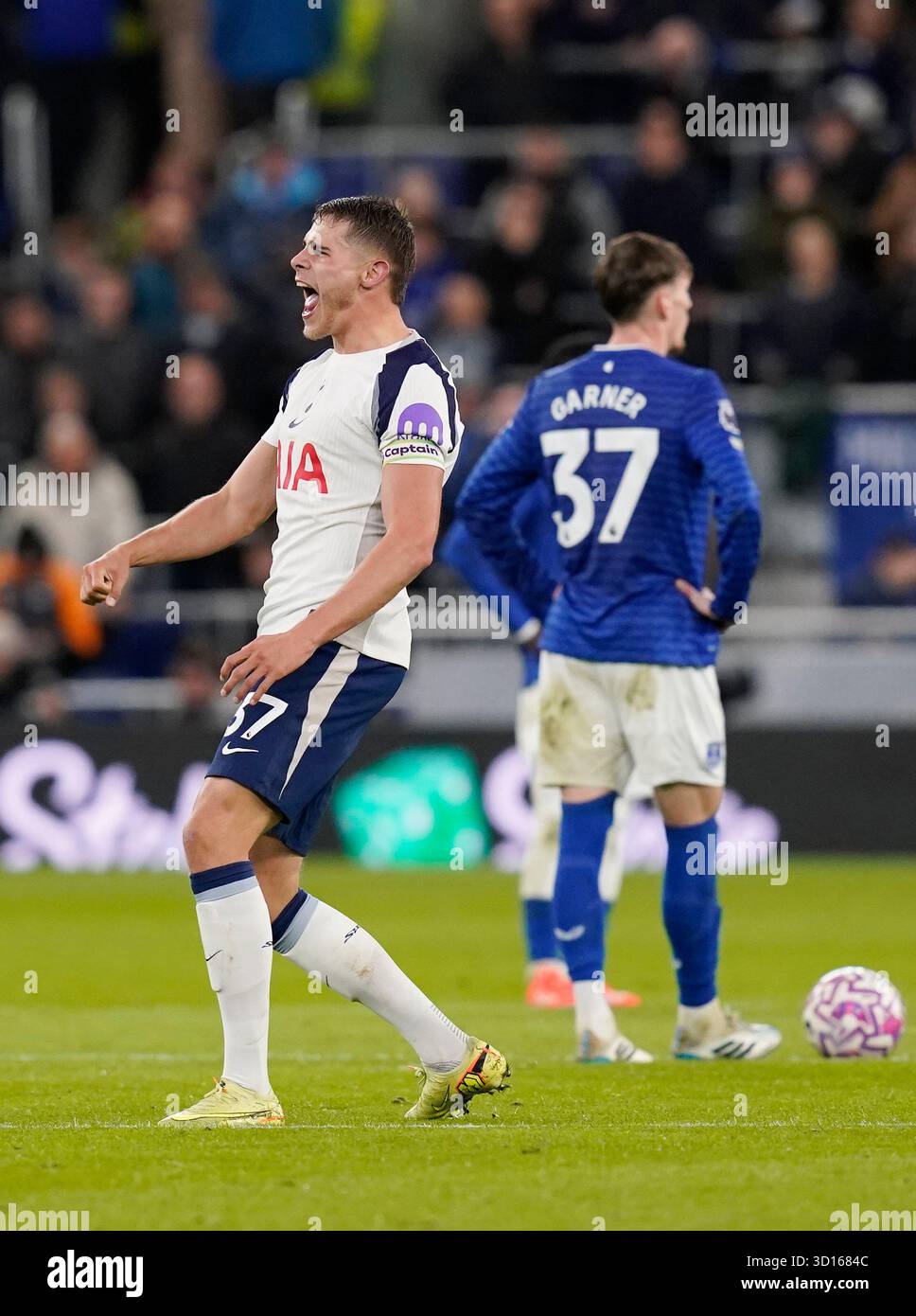 Liverpool, England, 26th October 2025. Micky van de Ven of Tottenham (l ...