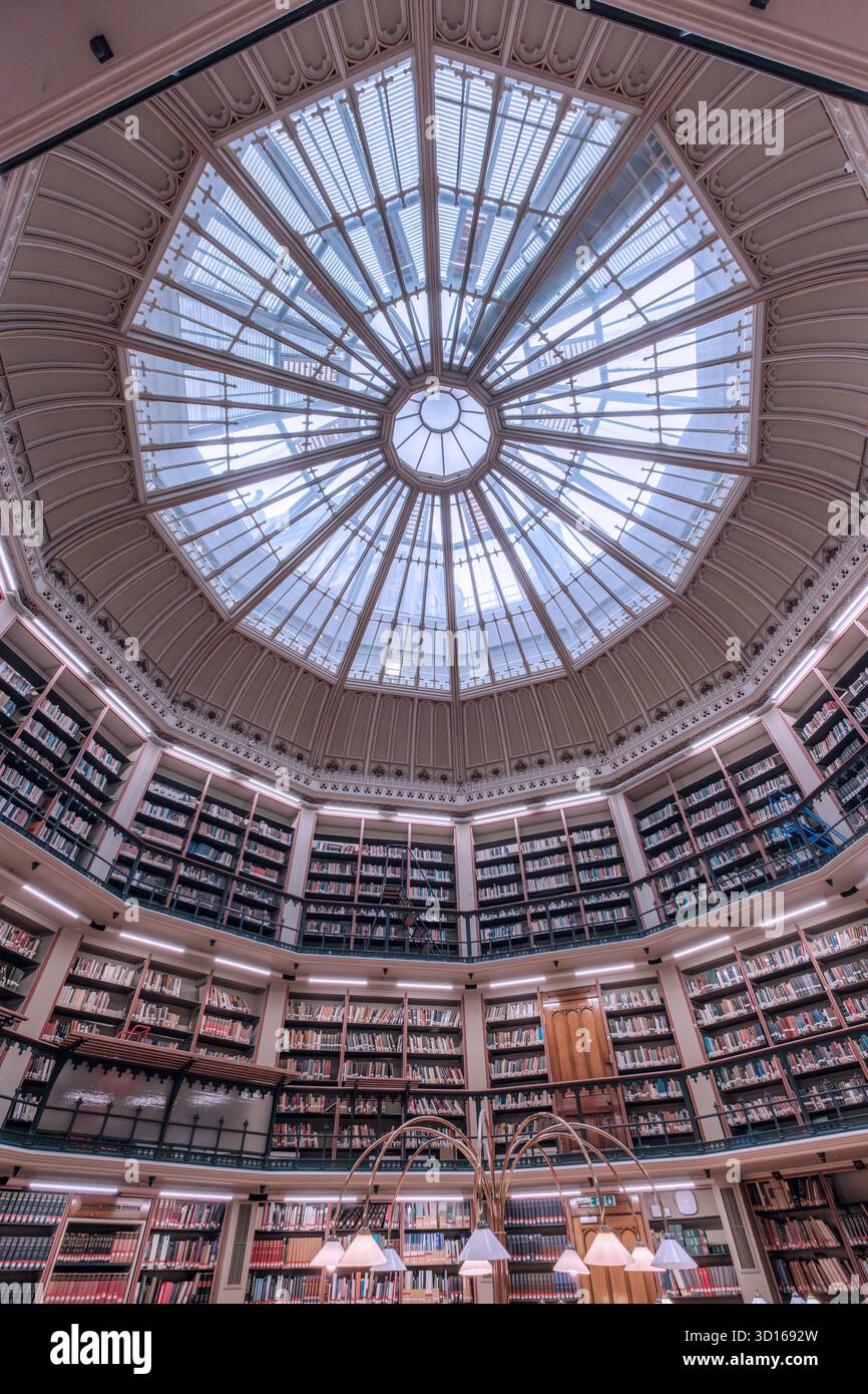 Glass dome ceiling and circular bookshelves in the historic Maughan ...