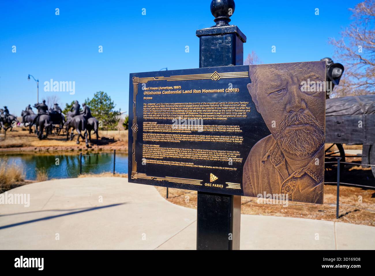 Informational plaque at the Centennial Land Run Monument featuring ...