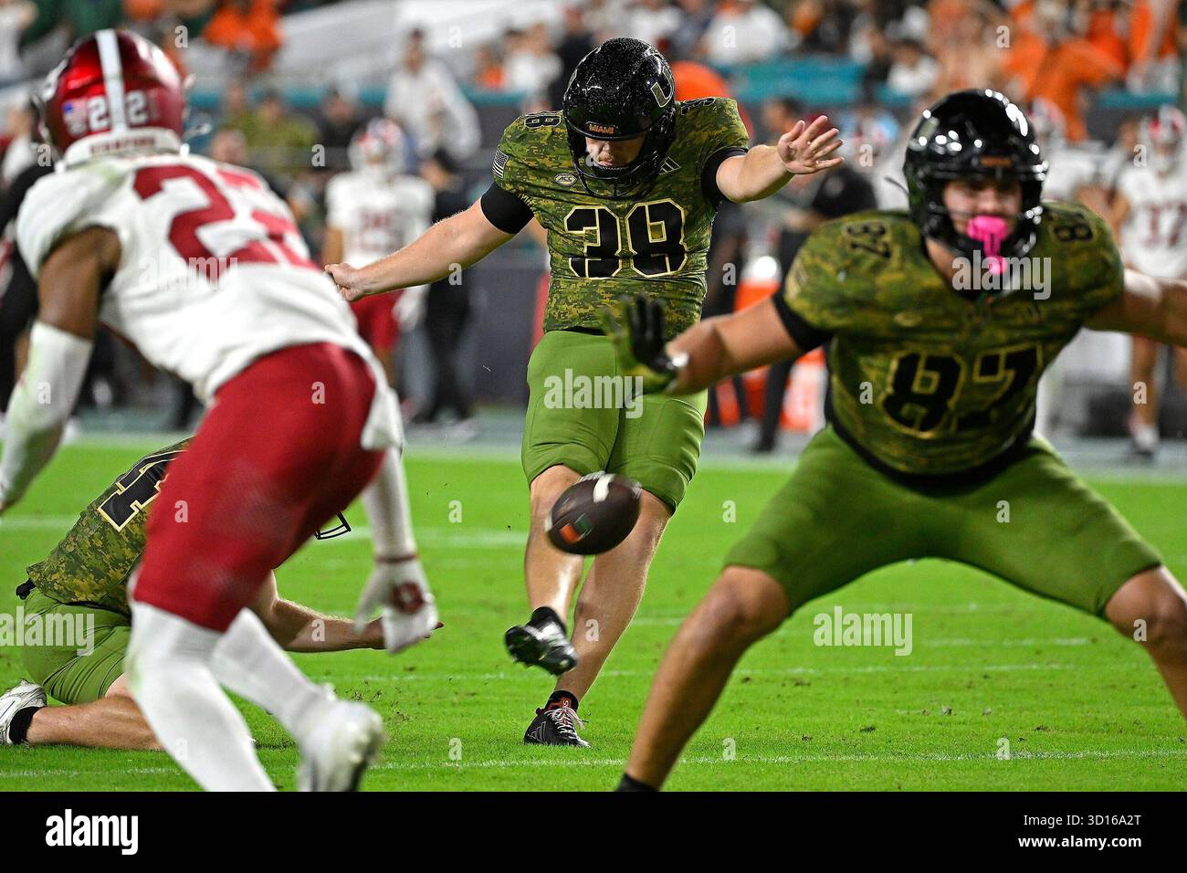 MIAMI GARDENS, FL - OCTOBER 25: Miami kicker Carter Davis (38) kicks an ...
