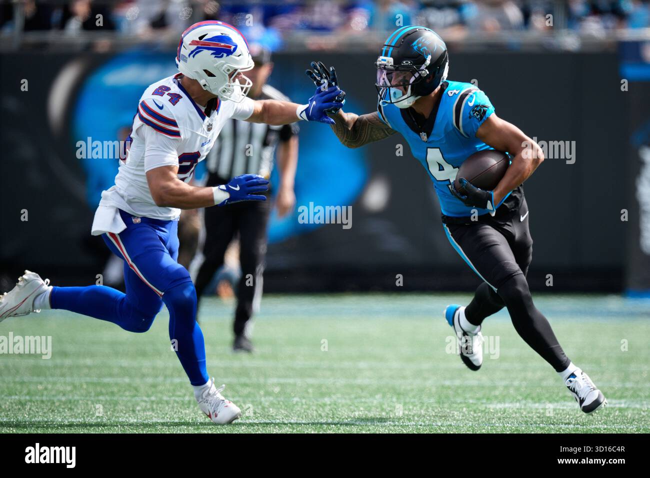 Buffalo Bills safety Cole Bishop (24) tackles Carolina Panthers wide ...