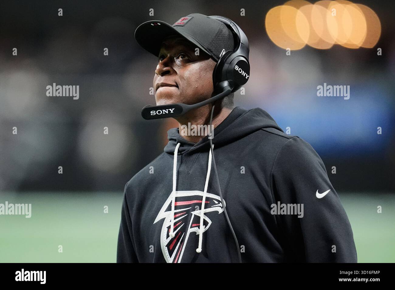 Atlanta Falcons head coach Raheem Morris watches during the first half ...