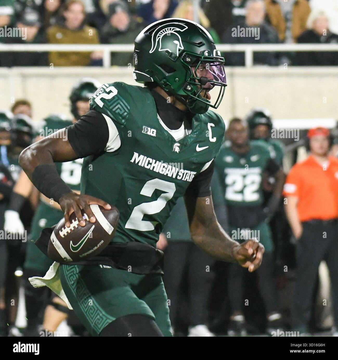 October 25, 2025: Michigan State QB Aidan Chiles (2) drops back to pass ...