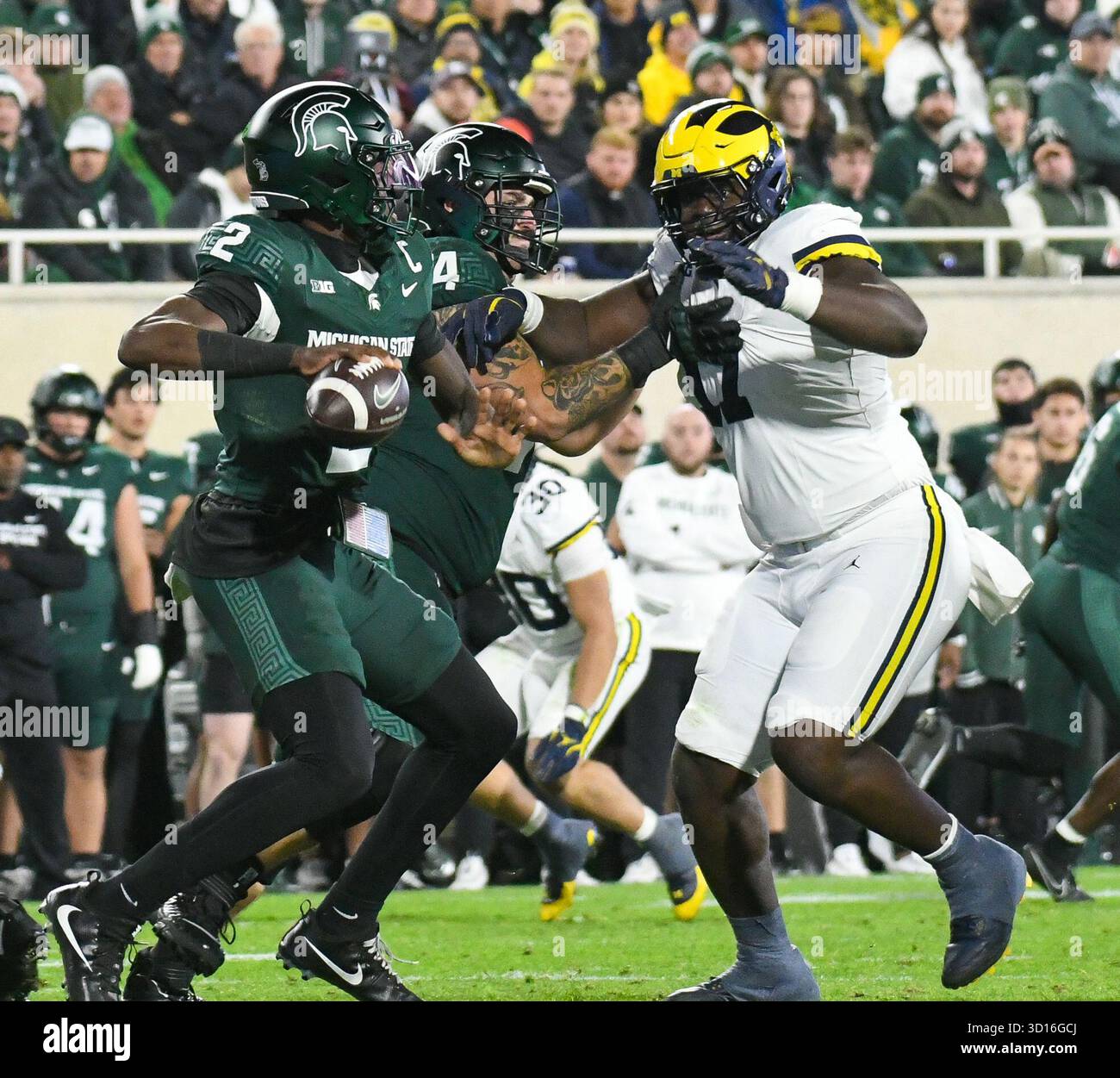 October 25, 2025: Michigan State QB Aidan Chiles (2) drops back to pass ...