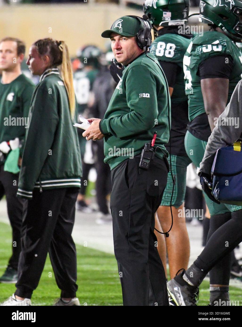 October 25, 2025: Michigan State head coach Jonathan Smith looks on to ...