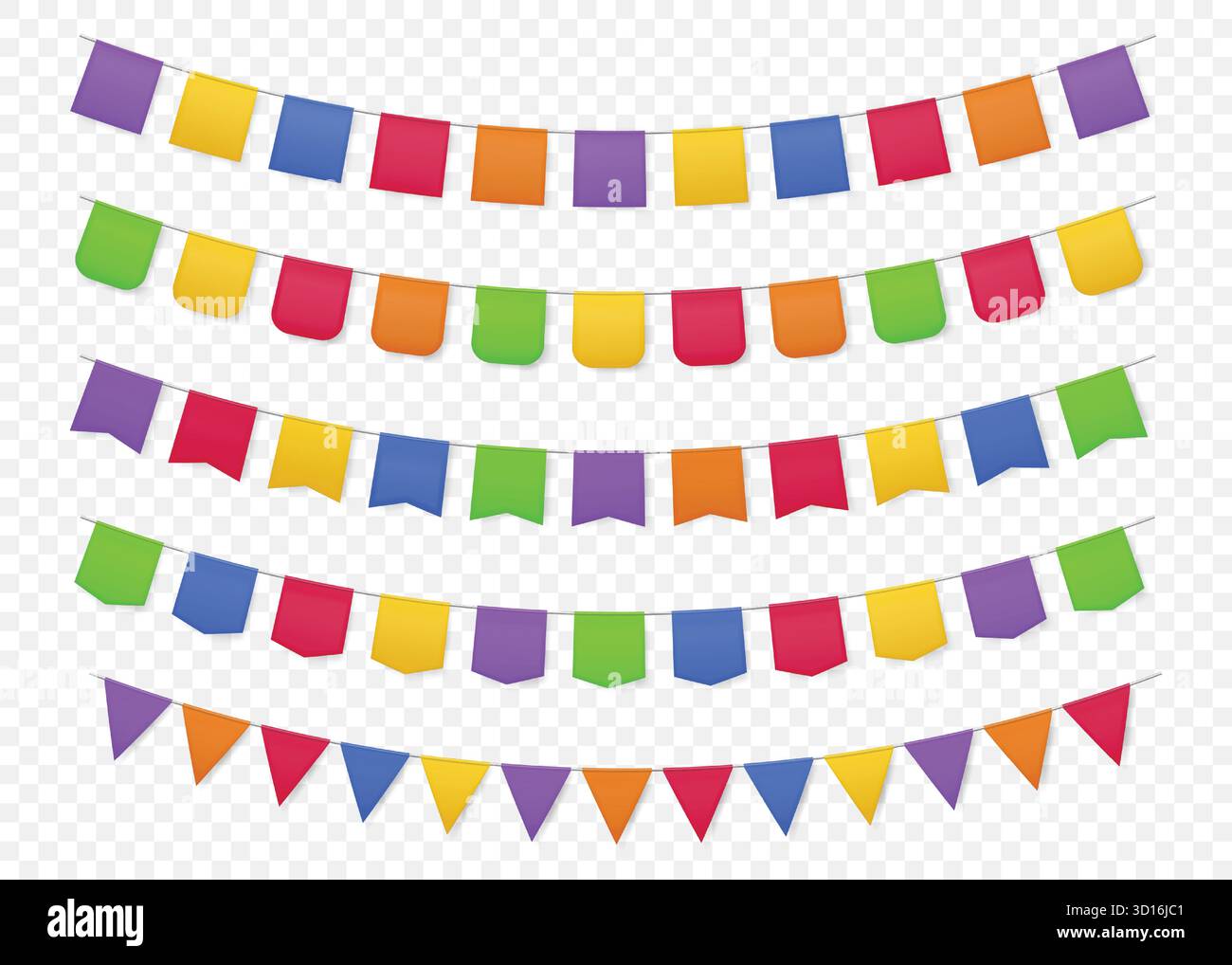Color bunting flags. Birthday party carnival paper banner garland. 3D ...