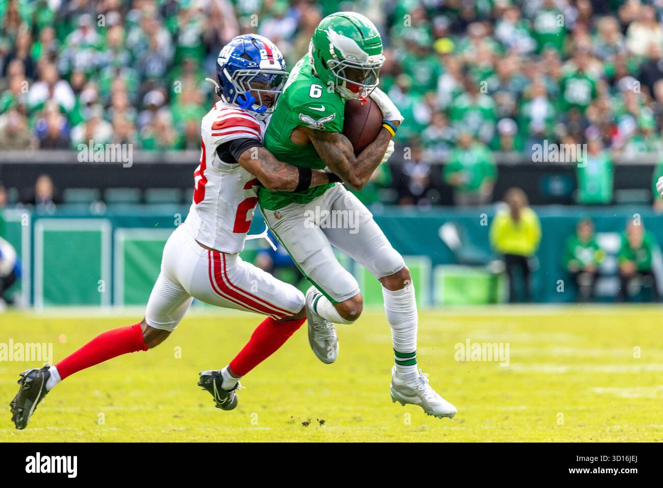 New York Giants cornerback Cordale Flott (28) tackles Philadelphia ...