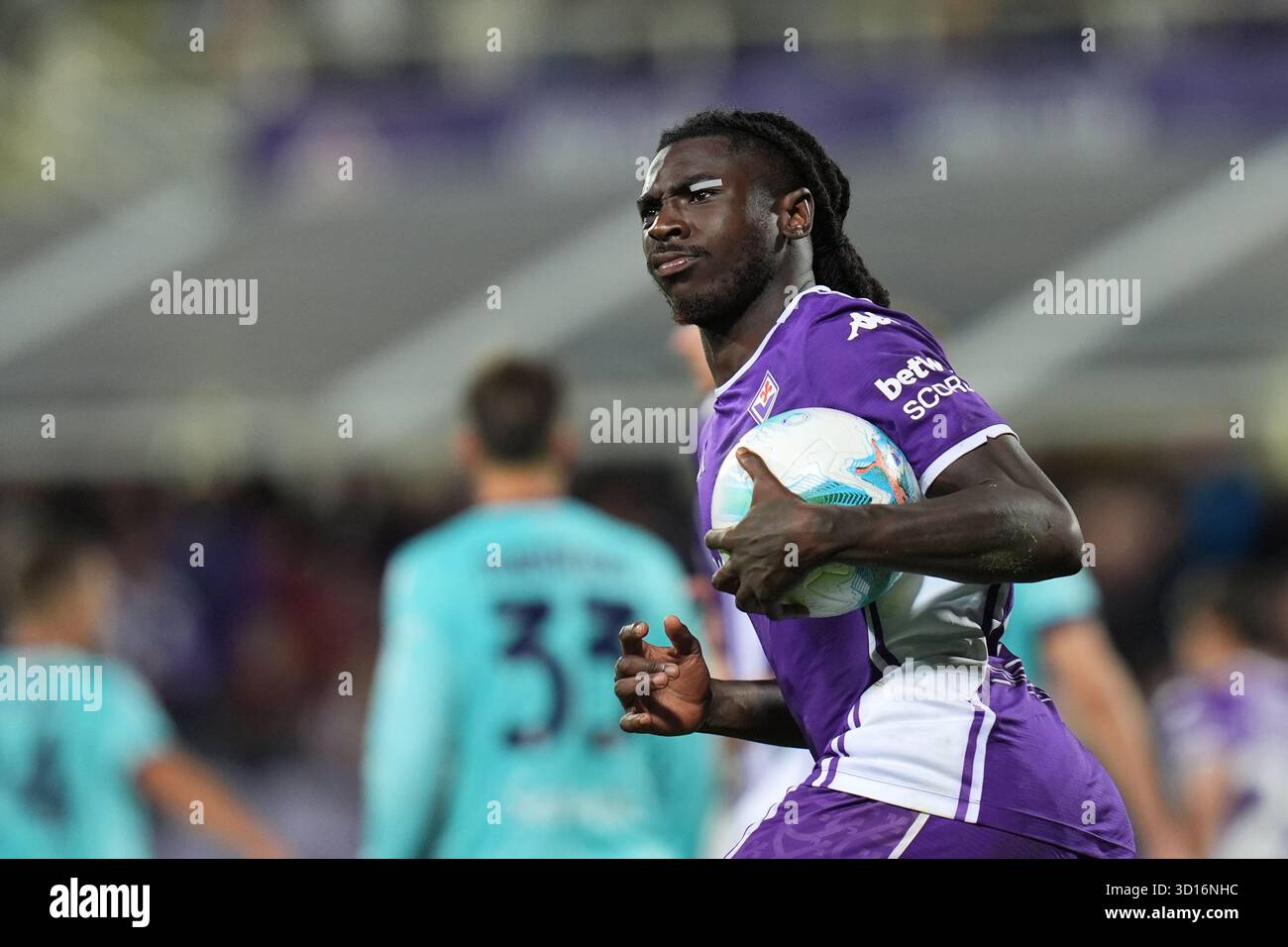 Fiorentina's Moise Kean celebrates after scoring his side's second goal ...