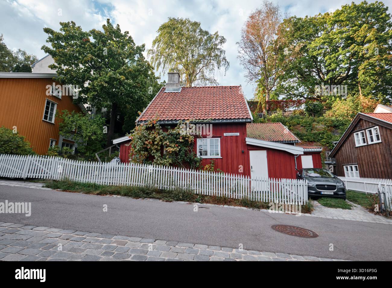 Oslo, Norway - September 12, 2025: Beautiful street views of wooden ...