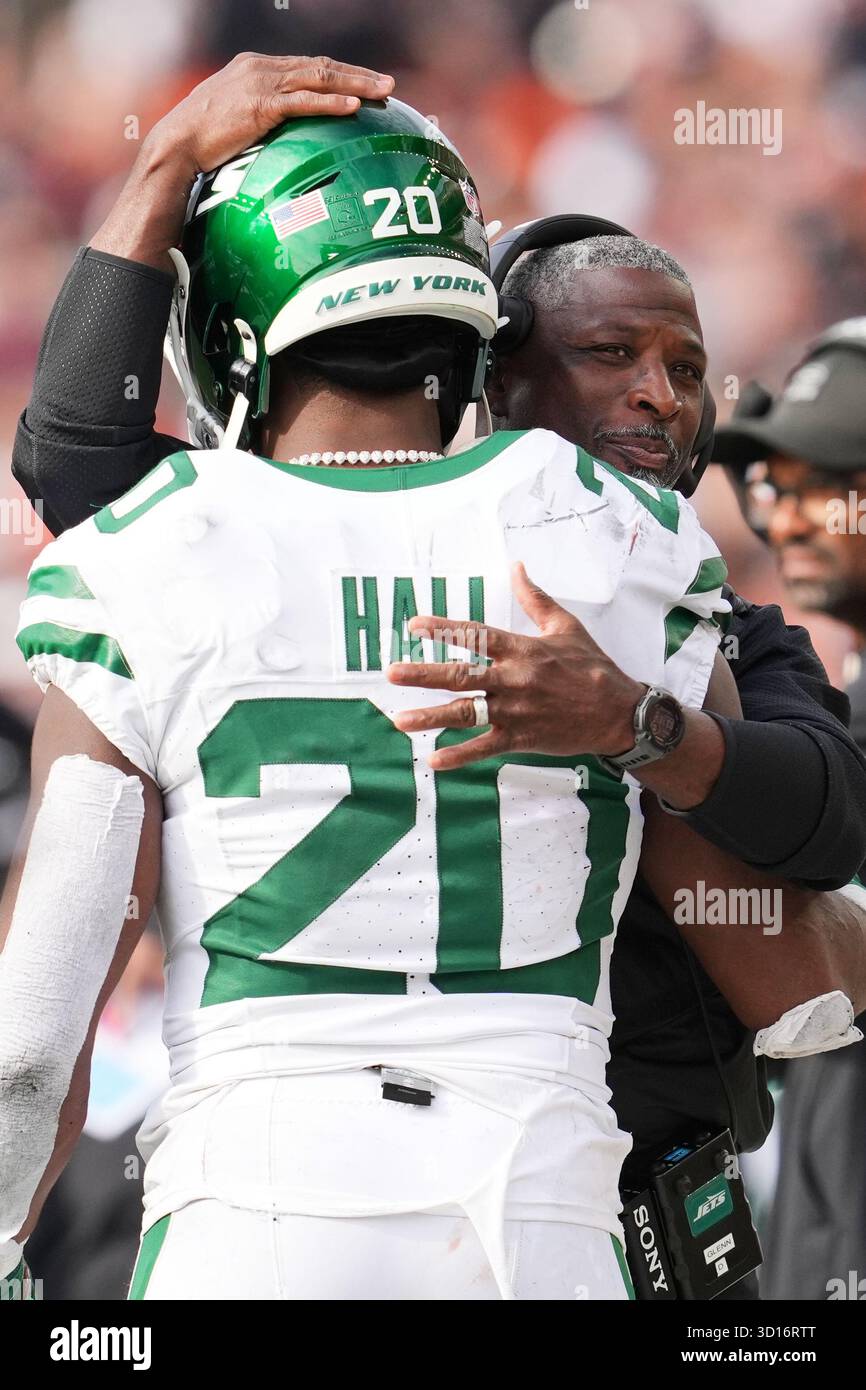 New York Jets running back Breece Hall is hugged by head coach Aaron ...