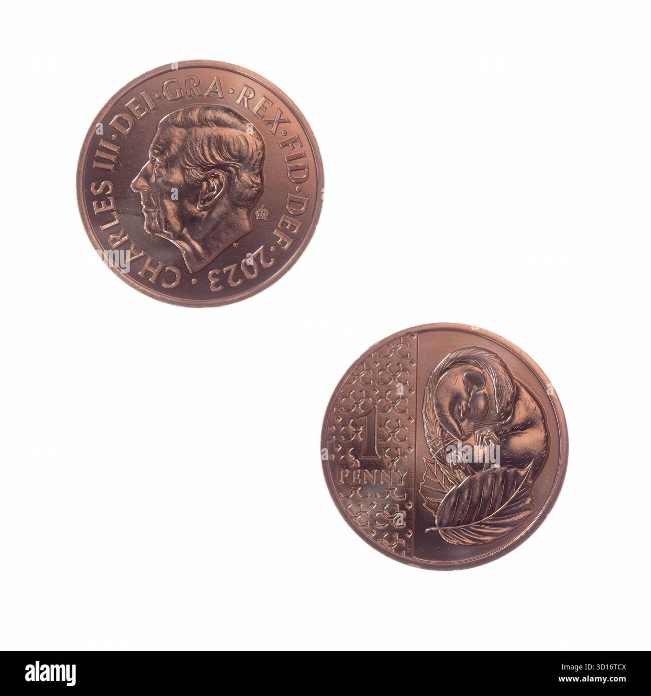 British Charles III penny (one pence) - new design - obverse and ...