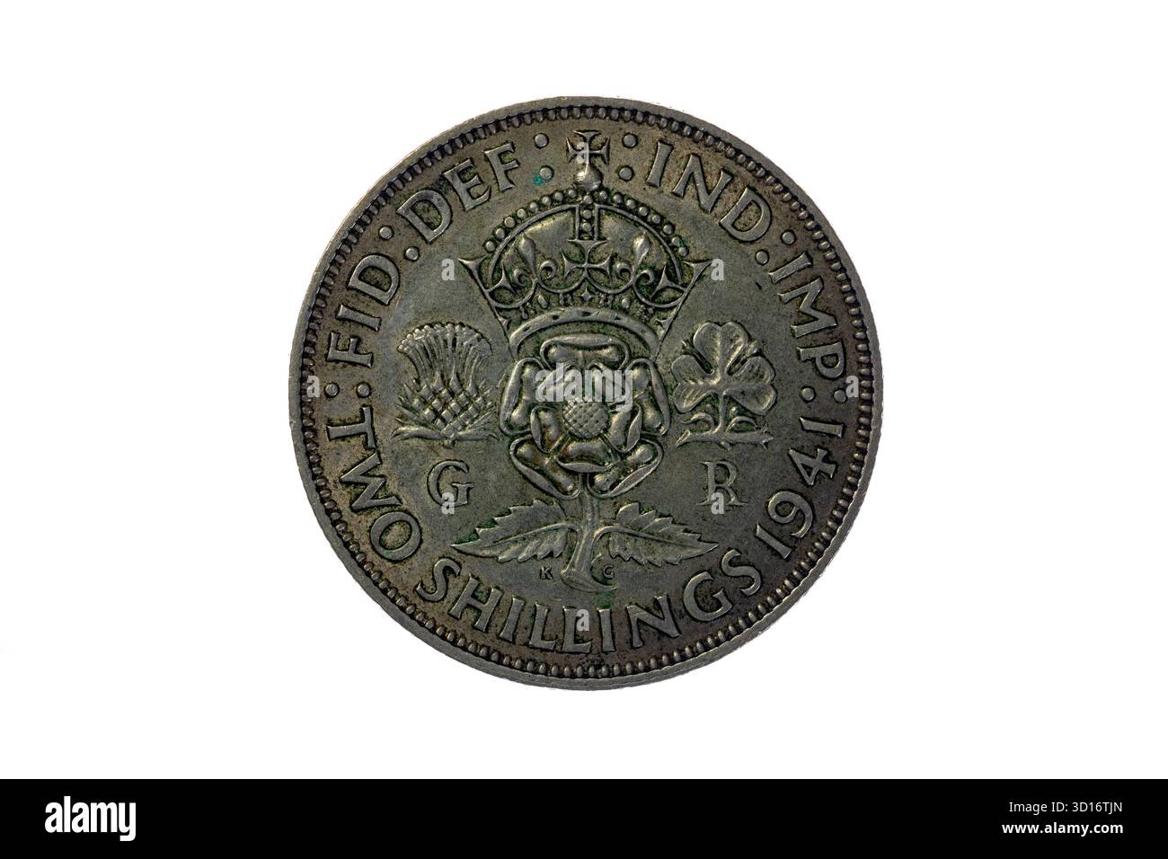 British two shilling coin, King George VI, 1941, reverse Stock Photo ...