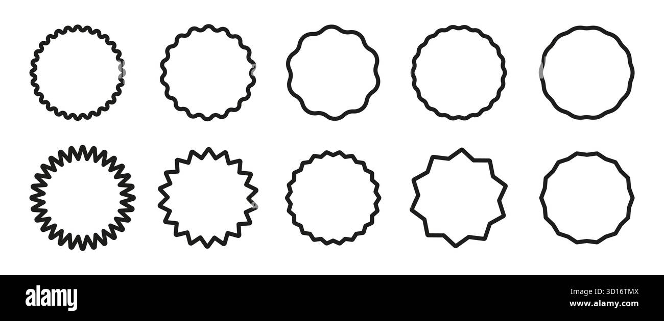 Set of curve edge frames. Wavy circles. Circle lined borders. Simple ...