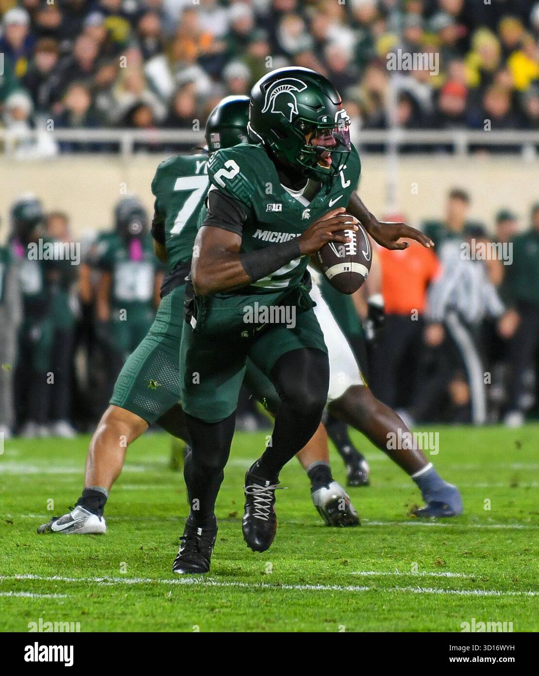 October 25, 2025: Michigan State QB Aiden Chiles (2) drop backs to pass ...