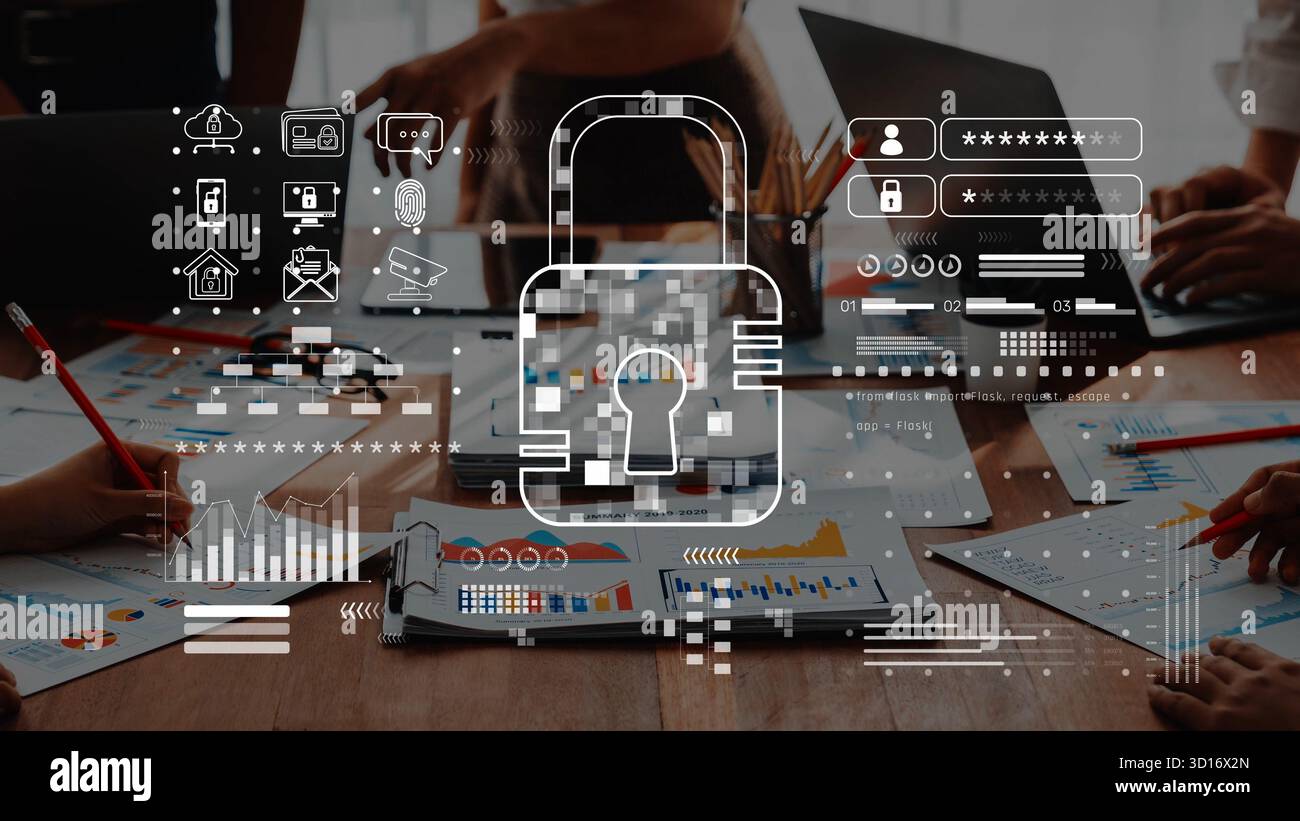A modern workspace illustrating digital security concepts through ...