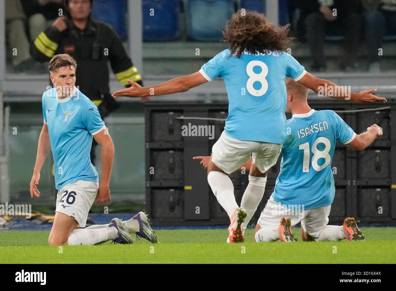 Lazio's Toma Basic, left, celebrates after scoring during the Italian ...