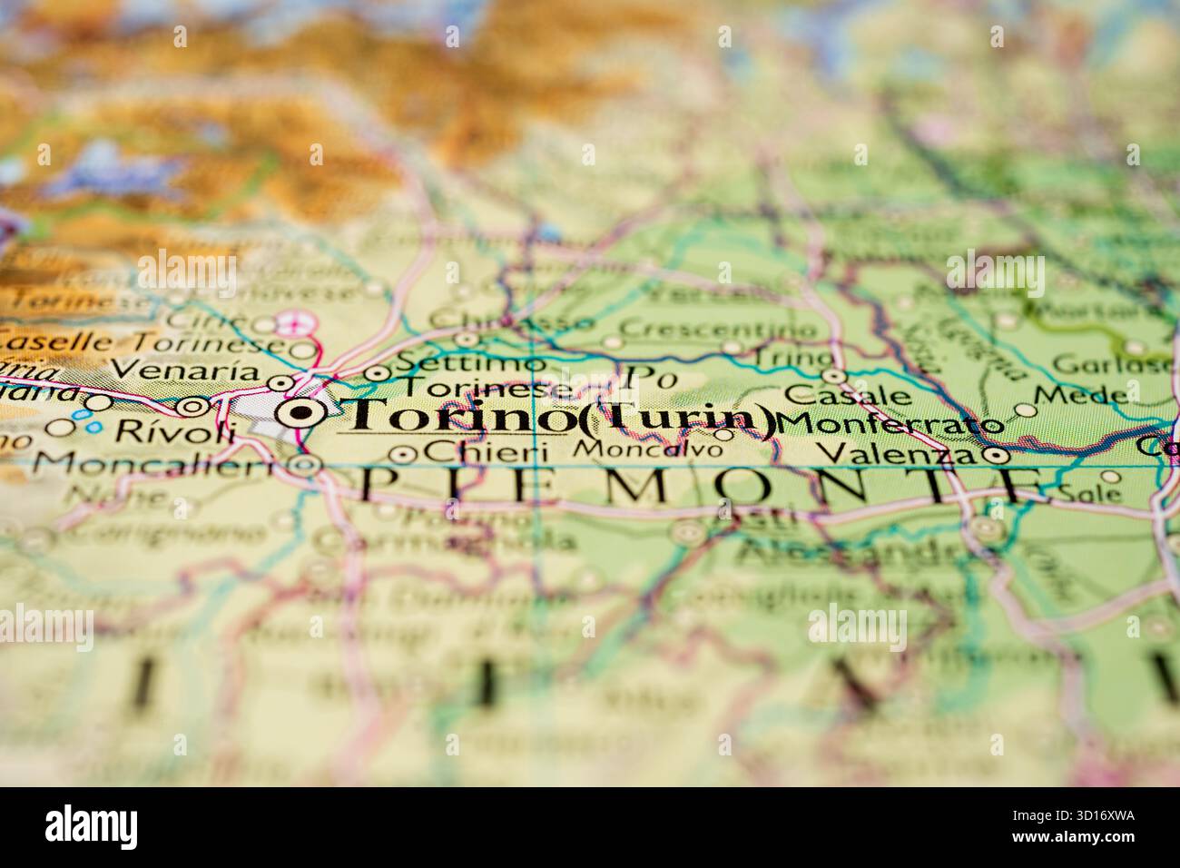 Turin area highlighted in close up map section Stock Photo - Alamy