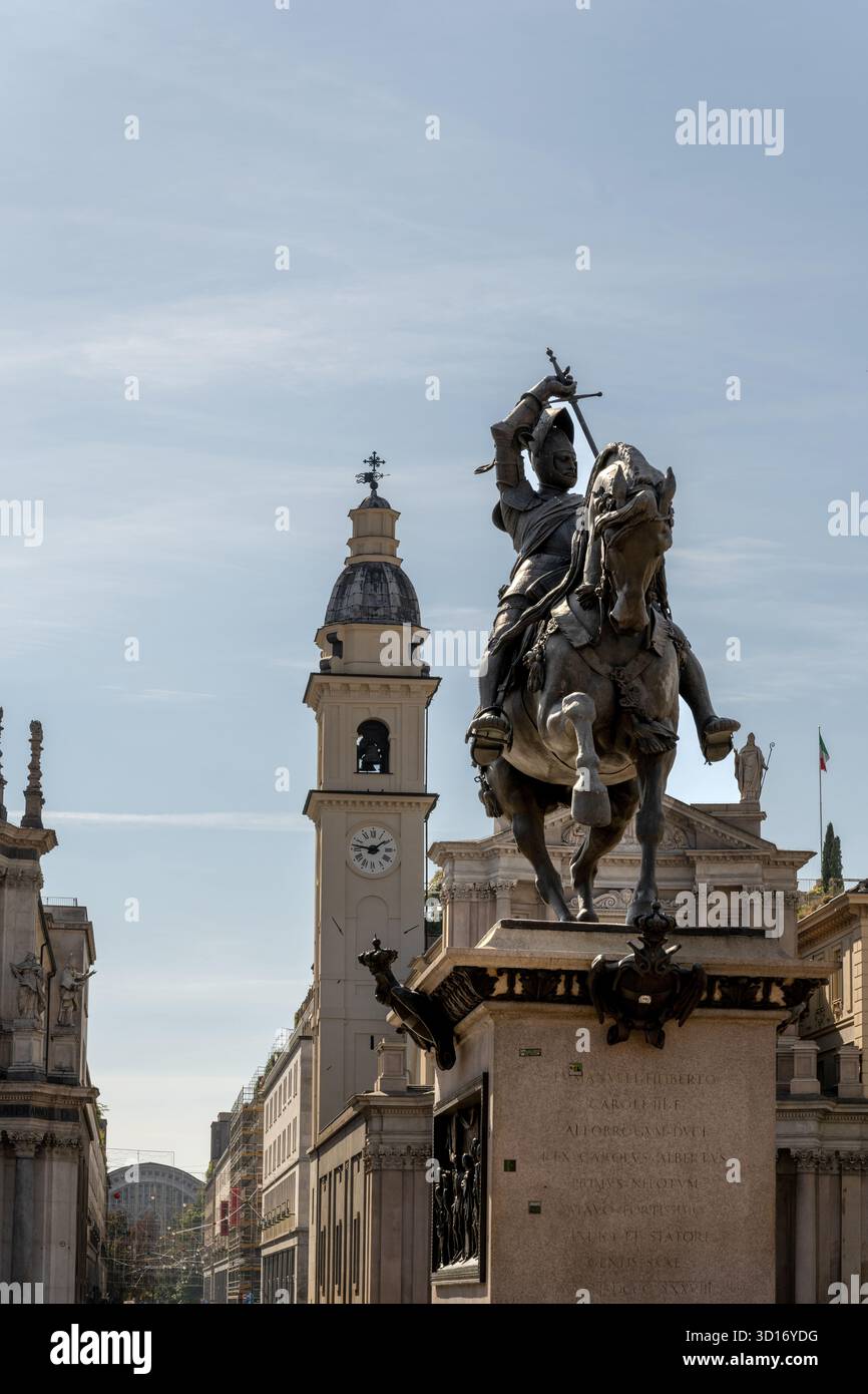 Beautiful view of the bronze equestrian statue in Piazza San Carlo ...