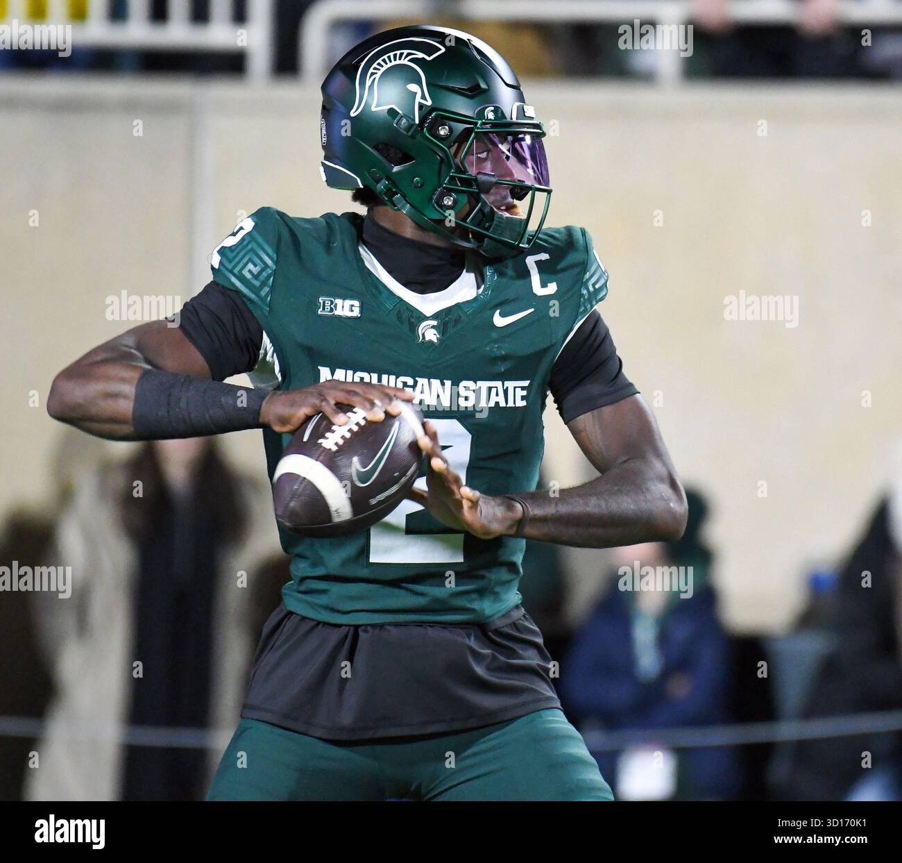 October 25, 2025: Michigan State QB Aidan Chiles (2) drops back to pass ...