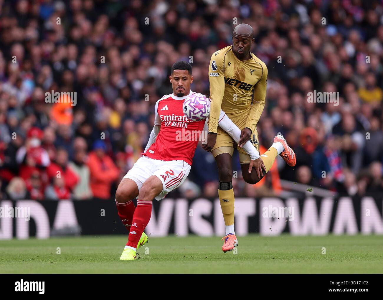 London, England, 26th October 2025. William Saliba of Arsenal with Jean ...