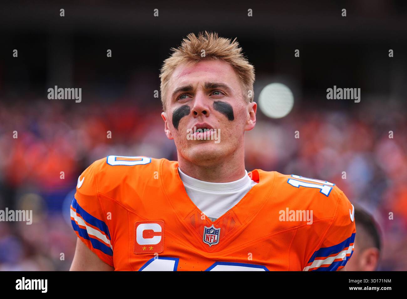 Denver Broncos quarterback Bo Nix stands during the playing of the ...
