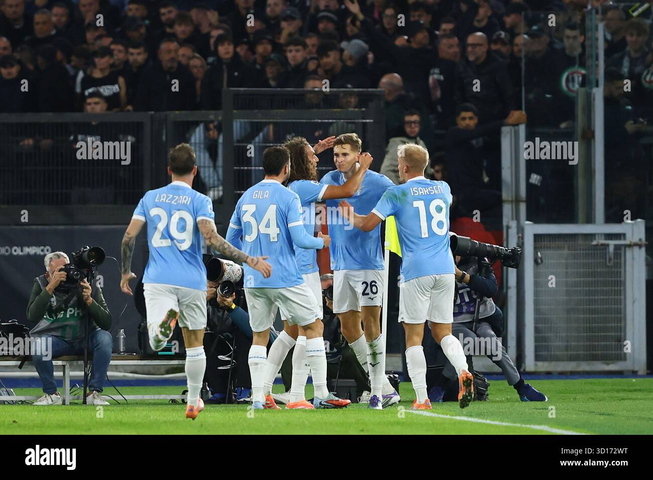 Rome, Italy. 26th Oct, 2025. Toma Basic of Lazio celebrates with his ...