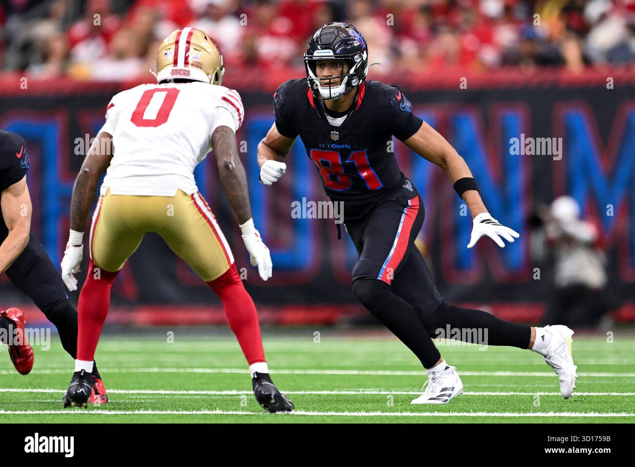 Houston Texans wide receiver Jayden Higgins (81) runs a route as San ...