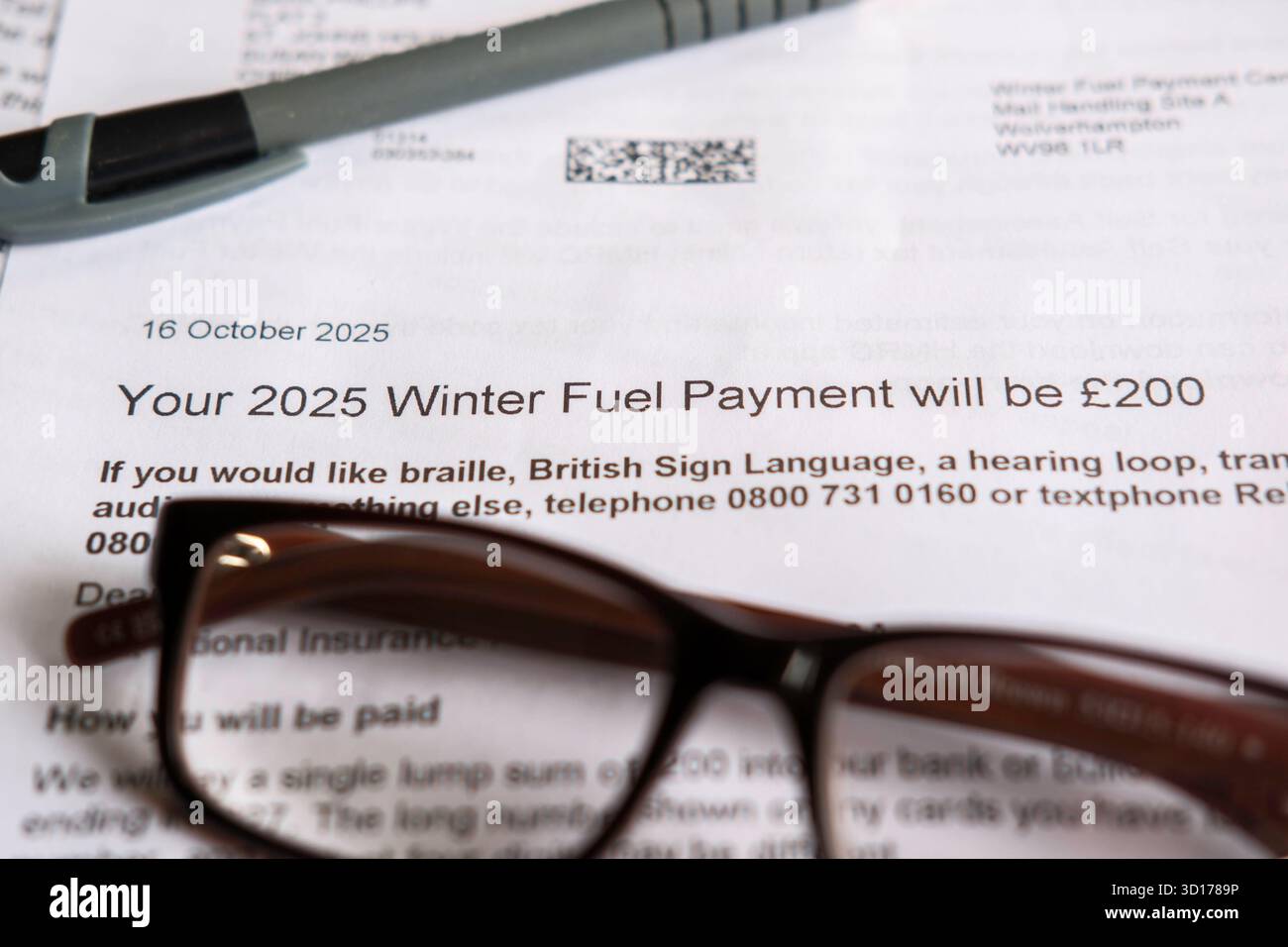 UK Government Winter Fuel Payment 2025 notification letter Stock Photo ...