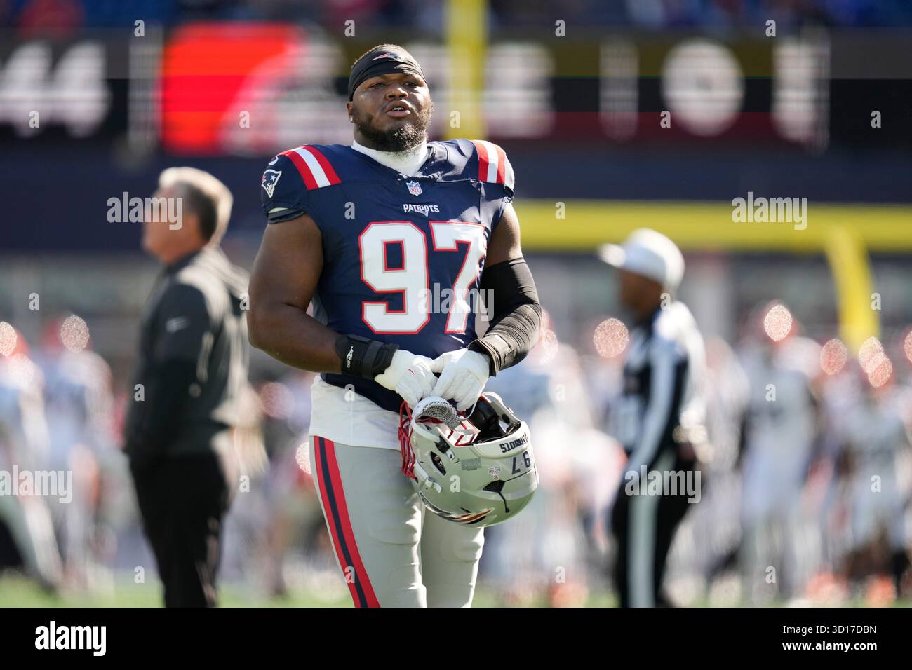 New England Patriots defensive end Milton Williams (97) warms up before ...