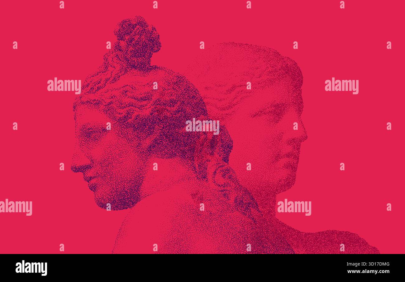 Halftone Print of Classical Sculpture. Retro Pop Art Style with Dual ...