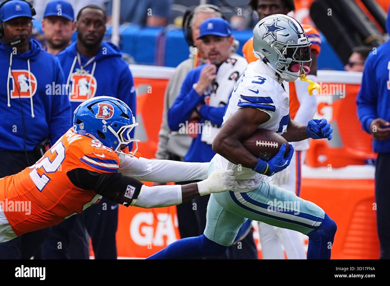 Dallas Cowboys wide receiver George Pickens (3) gains yards after a ...