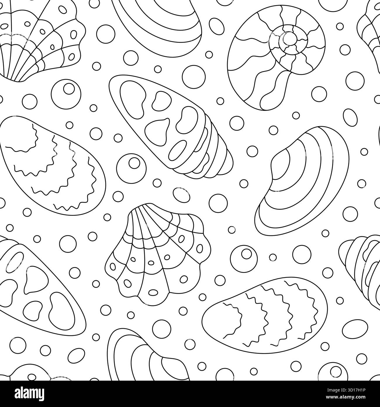 Seamless Outline Underwater Seashell Pattern Stock Vector Image & Art ...